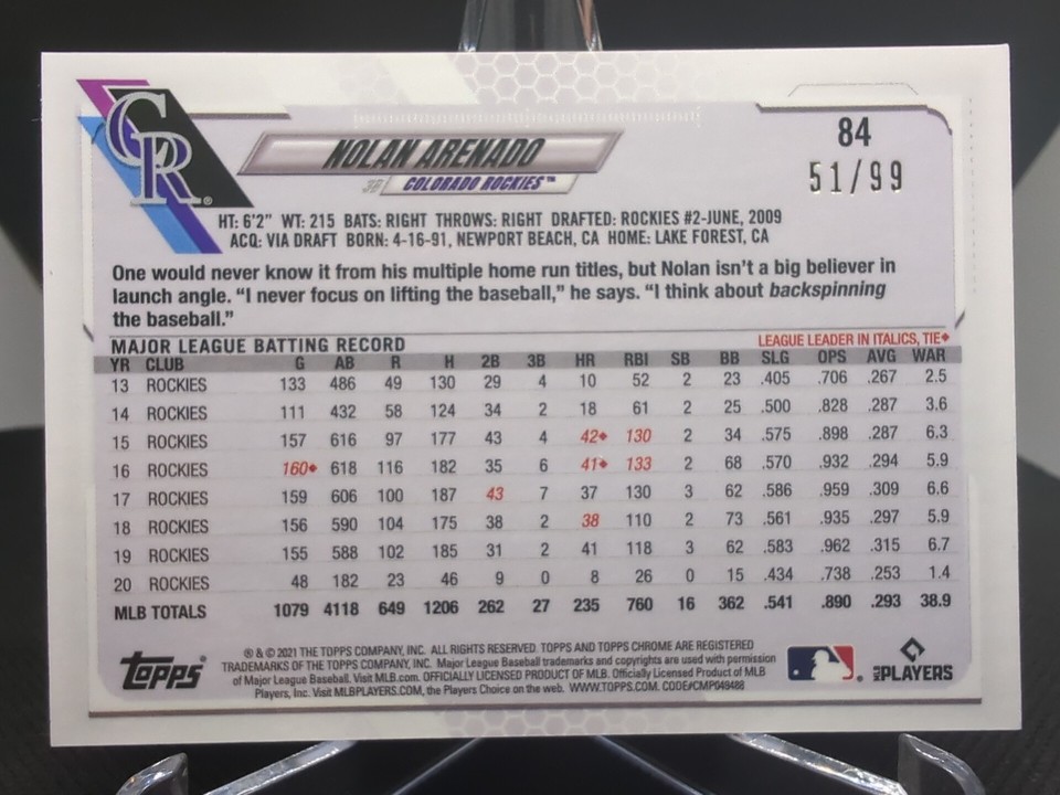 2021 Nolan Arenado #84 Topps Chrome Ben Baller Edition Green Refractor ...