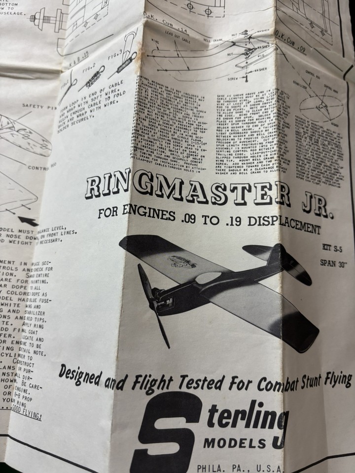 1950s Vintage Sterling Ringmaster Jr Model Airplane Kit INSTRUCTIONS ...