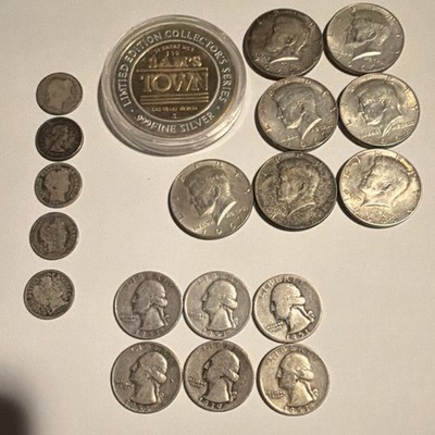 Silver Mixed US Coin Collection Quarters Half Dollars Tokens 1937-1979 ...