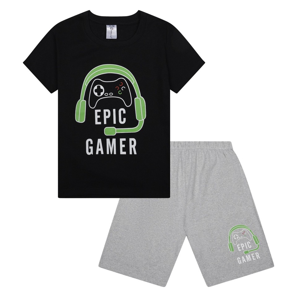 Boys Gamer Short Pyjama Set Kids Gaming Theme PJ Sets Nightwear 9 to 16 ...