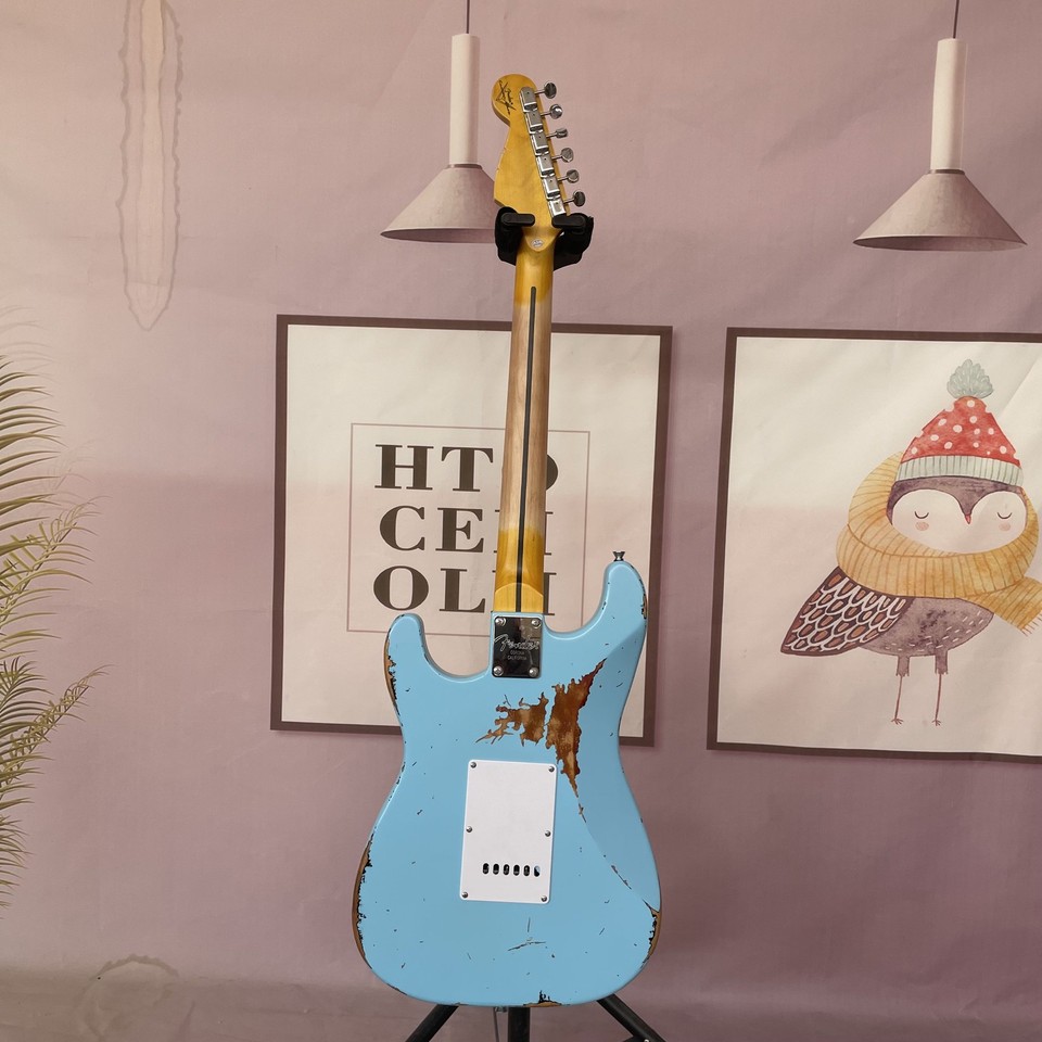 Handmade Vintage Relic Blue ST Electric Guitar SSS Pickups Maple ...