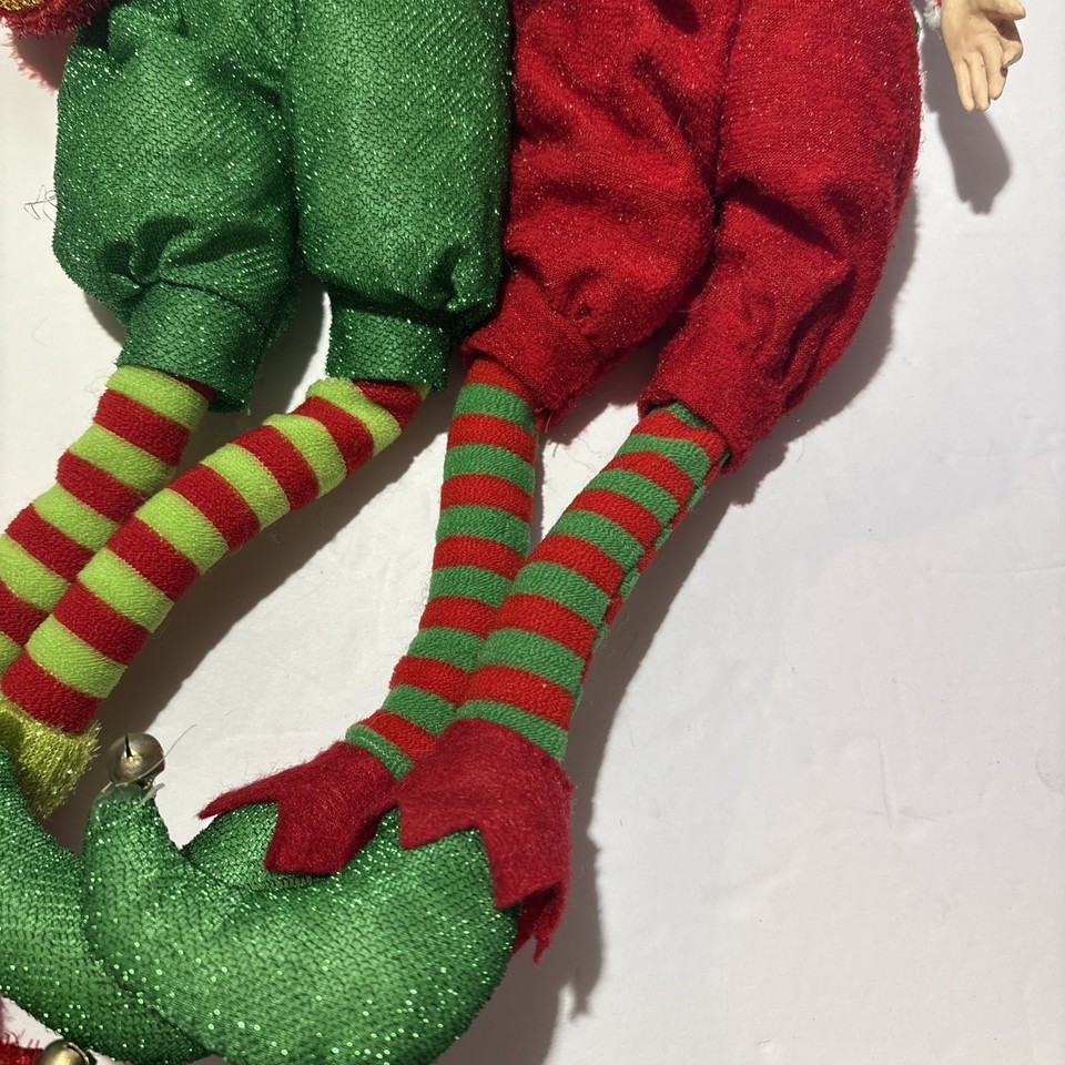 2 Christmas Holiday Elf Posable Resin Face and Hands, Red Green ...