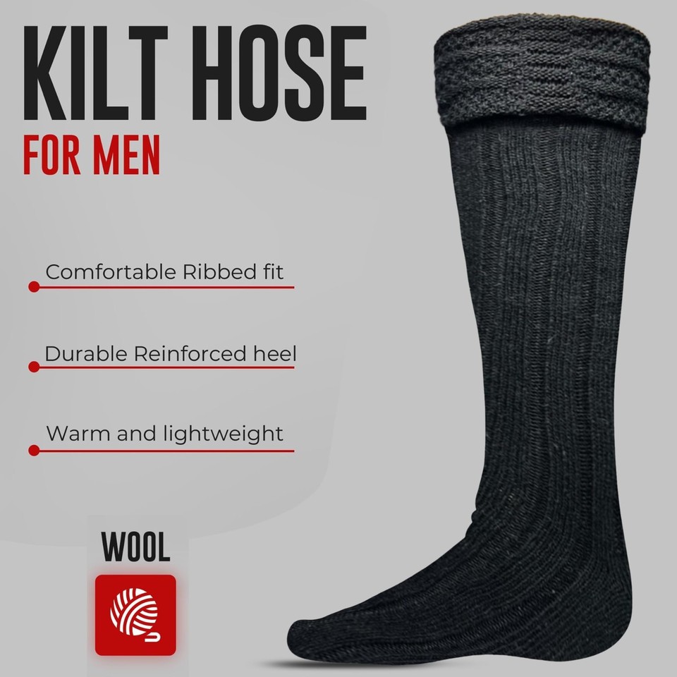 Mens Traditional Kilt Hose Socks Wool Blend Long Scottish Highland ...
