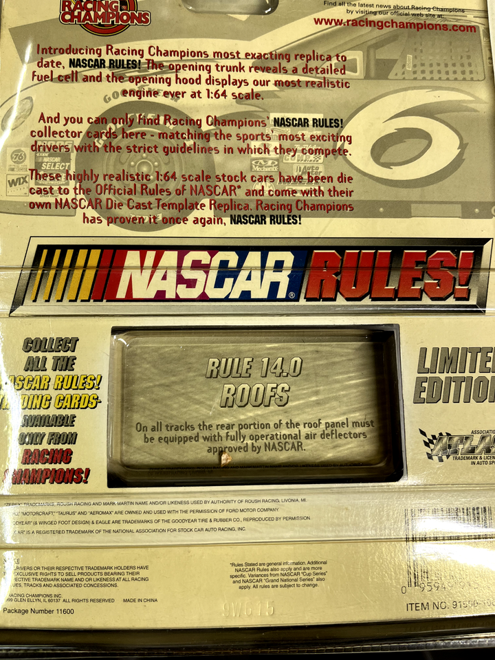 Racing Champions NASCAR Rules 1:64 Die Cast Rule 14 #6 Car Hoods Mark ...