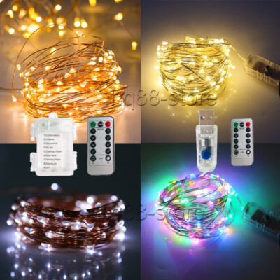 50/100/200 LED Battery/USB Plug In Fairy String Lights Copper Wire ...