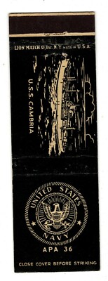 USS CAMBRIA APA 36 matchcover matchbook - US NAVY ATTACK TRANSPORT - WW ...