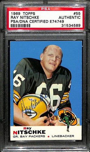 Ray Nitschke HOF Signed 1969 Topps Card #55 Green Bay Packers PSA/DNA ...