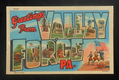 1940s Large Letter Greetings from Valley Forge PA Montgomery Co ...