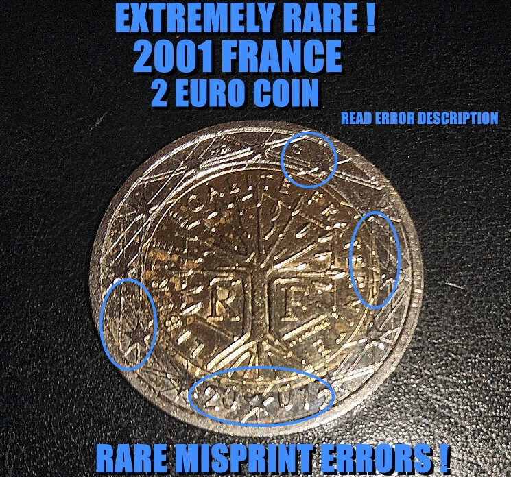 EXTREMELY RARE FRANCE 2 EURO TREE OF LIFE COIN MISPRINT ERRORS AS SHOWN ...