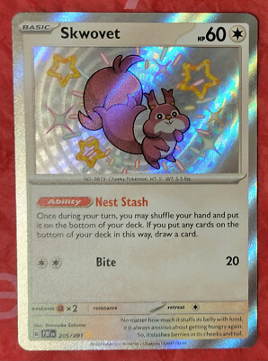 Pokemon SV: Paldean Fates - Skwovet - 205/091 - Shiny Rare - Near Mint ...