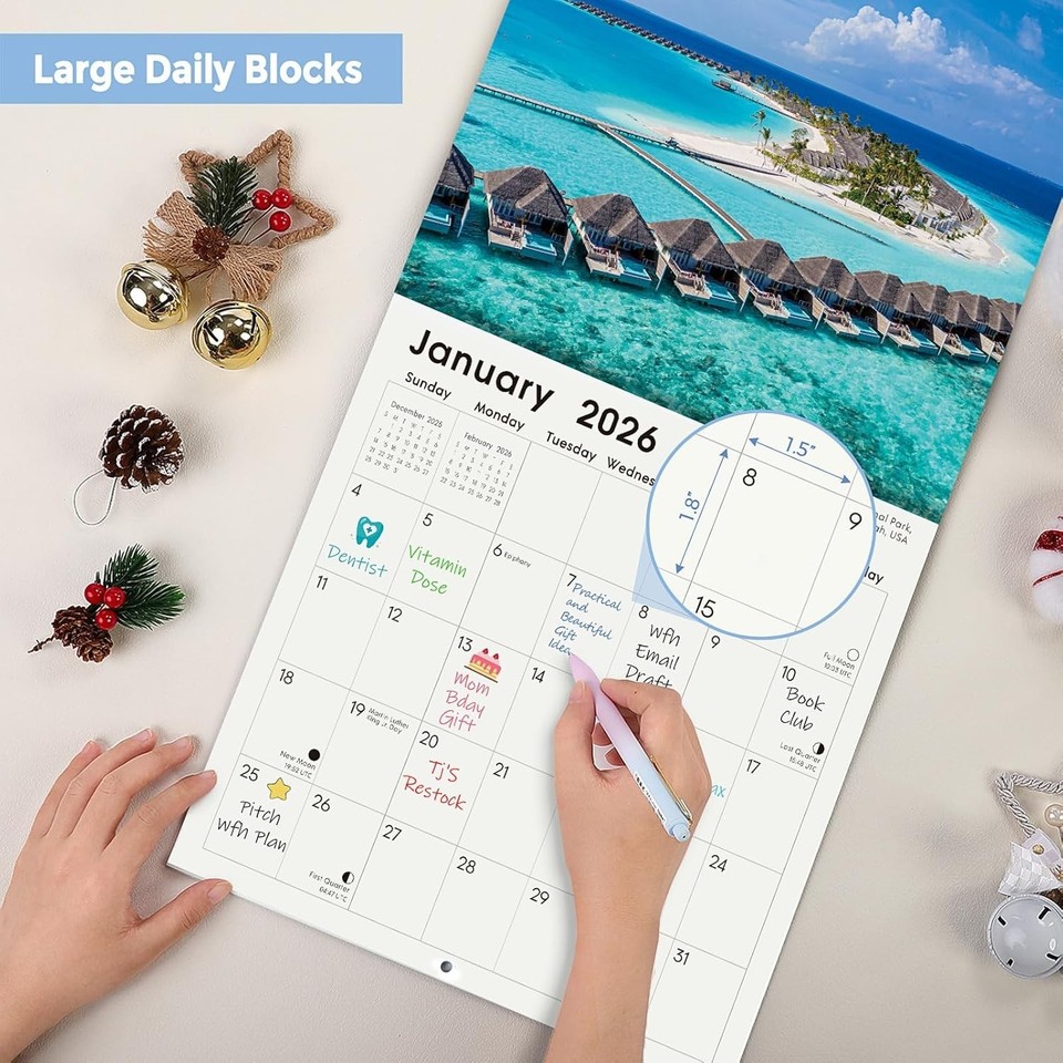 2026 Wall Calendar 12"x24" Opened, 14-Month Beaches Calendar from ...