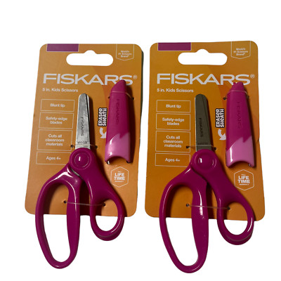 2 Fiskars Blunt Tip Kids Scissors (5 in.) w/Sheath Safety Edge Pink ...
