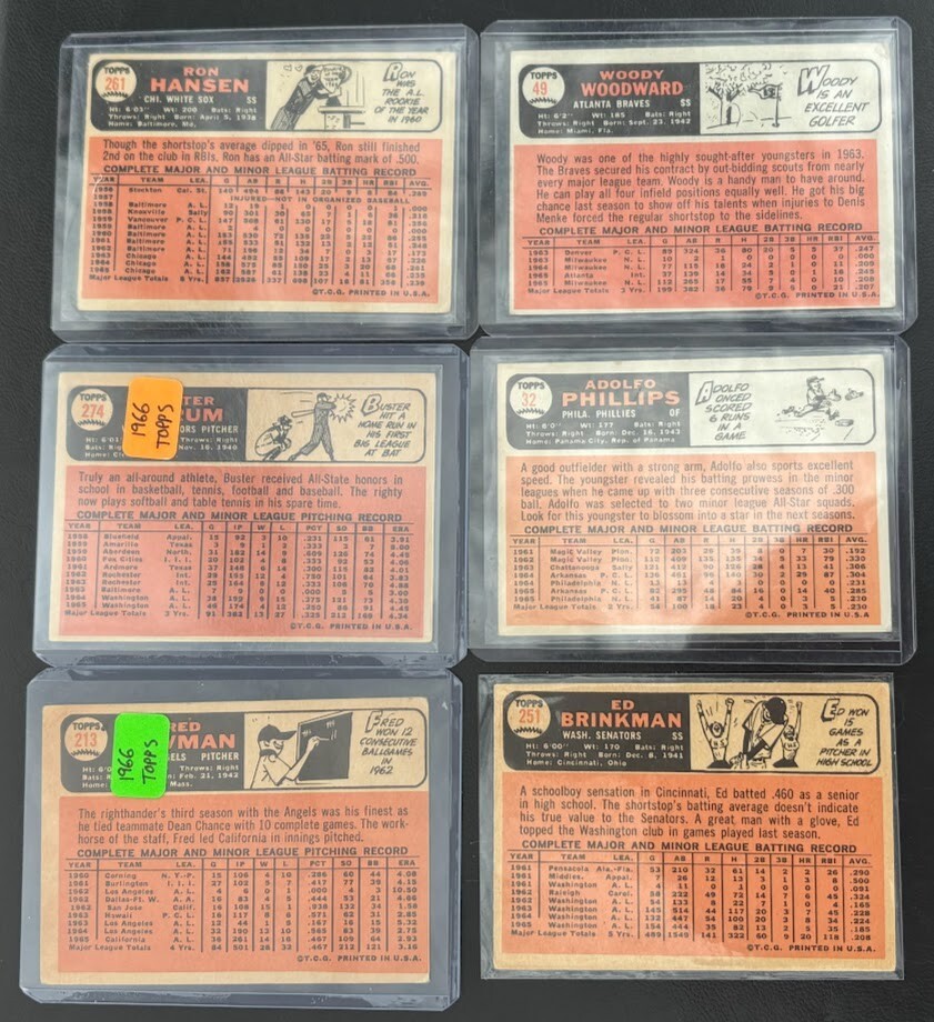 1966 TOPPS BASEBALL CARDS Collectible Old BALL Card LOT OF 6 Exact ...