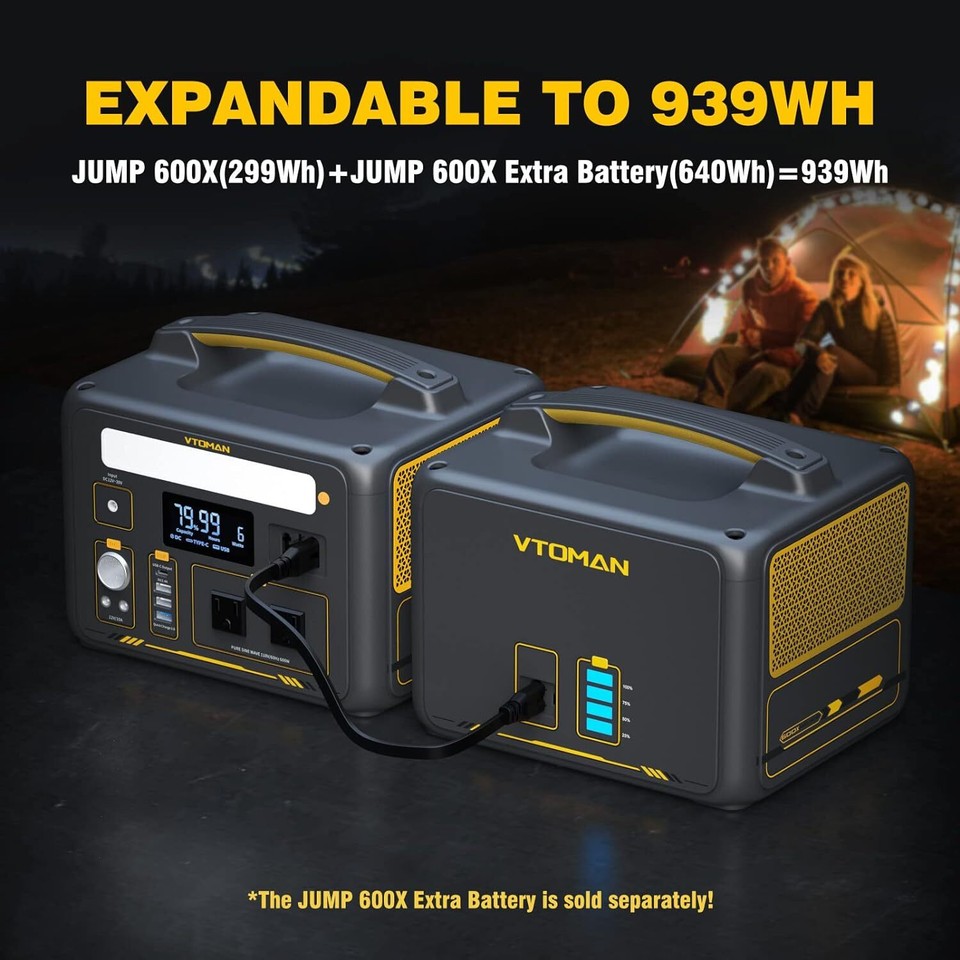 VTOMAN Jump 600X Portable Power Station 600W, 299Wh Battery Powered ...