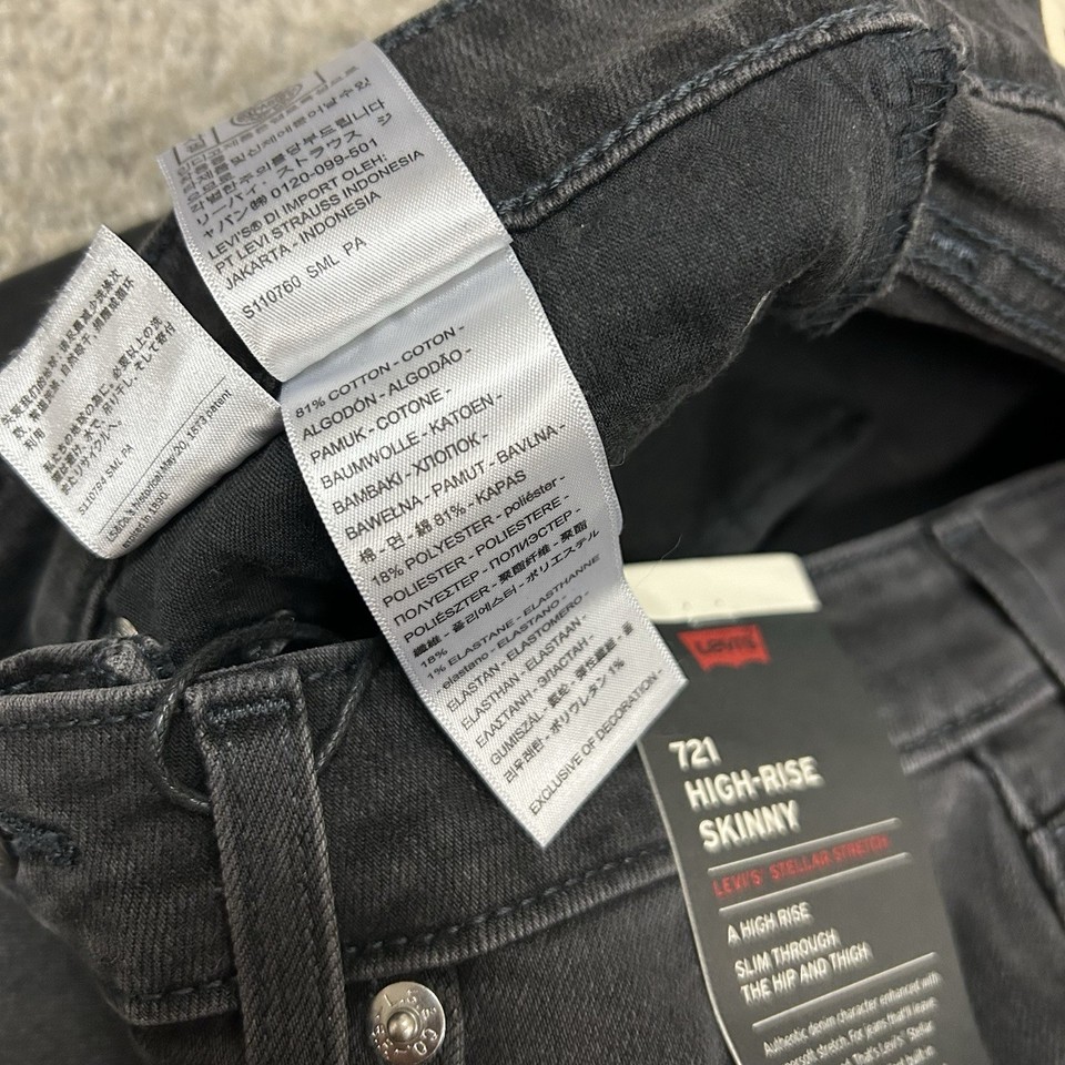 Levis 721 High Rise Skinny Jeans Womens 29X28 Black Studded New with ...