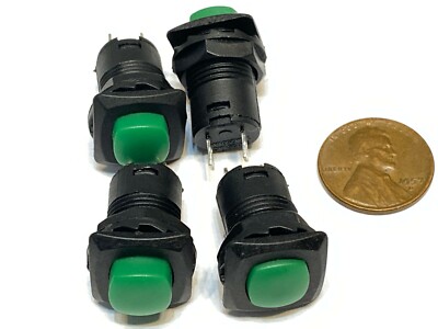 4 Pieces GREEN Square Push Button Switch Latching ON/OFF 12mm 3A DS-426 ...
