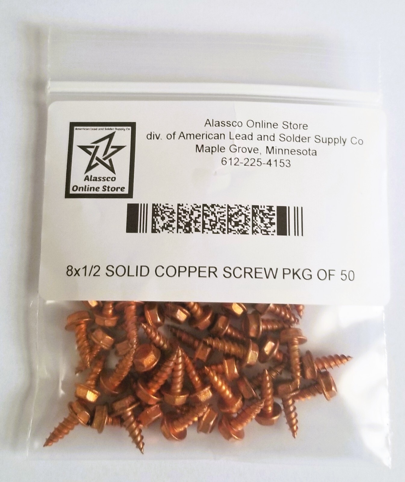 Solid Copper Screw 8 x 1/2" Self-Piercing Hex Head PKG Of 50 | eBay