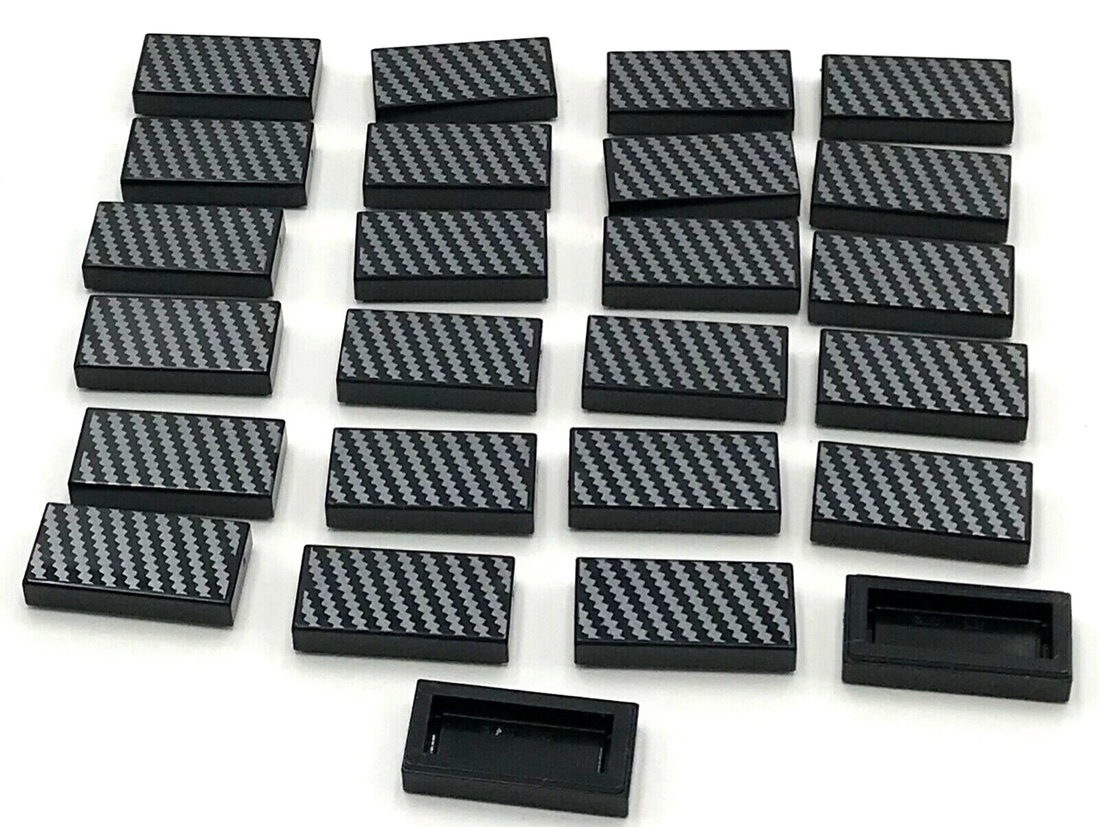 Lego 25 New Black Tiles 1 x 2 with Groove Silver Diagonal Zigzag Lines ...