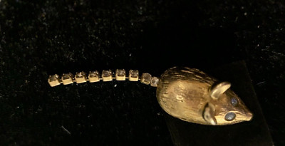 Vintage Signed Avon Mouse Lapel Pin Blue Eyes Rhinestones Tail 1960's ...