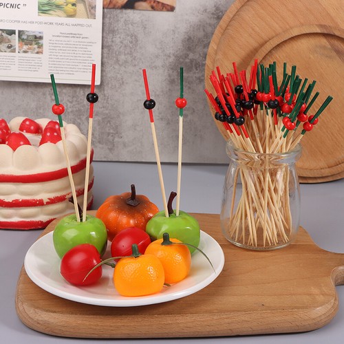 100pcs 12cm Bamboo Toothpicks Pick Buffet Cupcake Fruit Fork Dessert ...