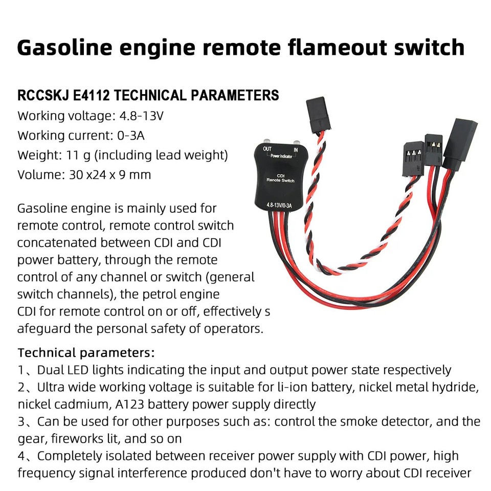 RCCSKJ 4.8-13v Flameout Remote Switch 4112 for RC Airplane Gas Engine ...