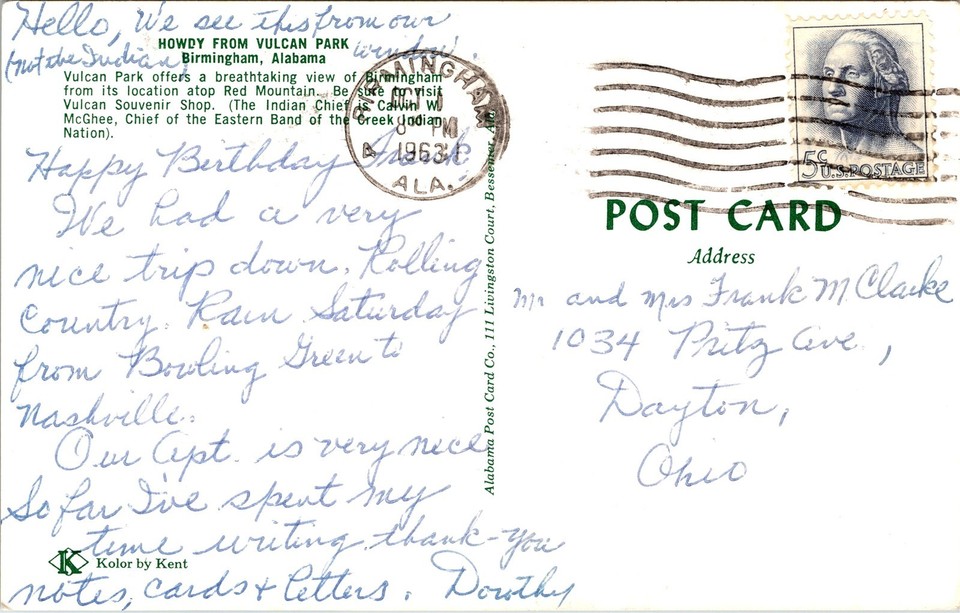 Postcard Alabama Birmingham Indian Chief Calvin W. McGhee Vulcan Park ...