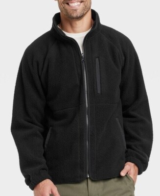 BLACK High Pile Fleece Zip-up Sweatshirt Jacket - Goodfellow Men's ...