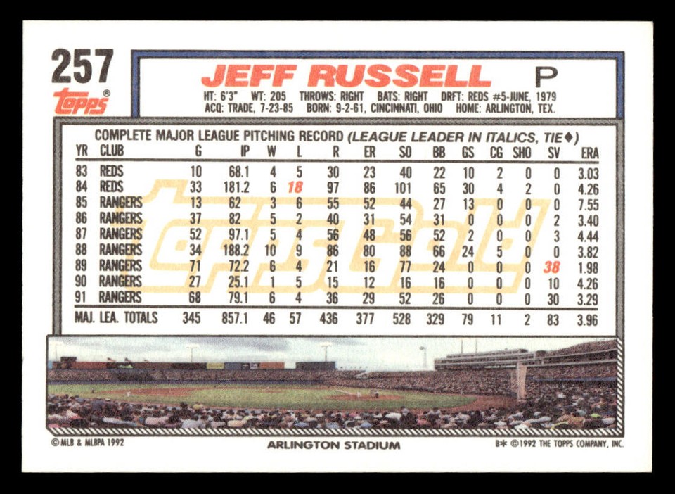 1992 Topps #257 Jeff Russell Gold Winners | eBay