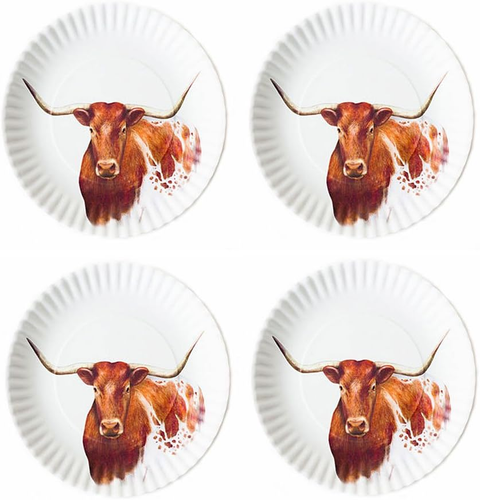 Western Longhorn Steer 9" Melamine Plates, Set of 4 | eBay