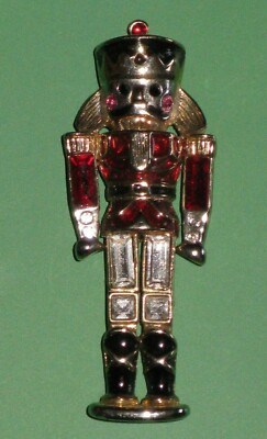 Vintage MONET Christmas Nutcracker Soldier Pin Brooch Enamel Crystals ...