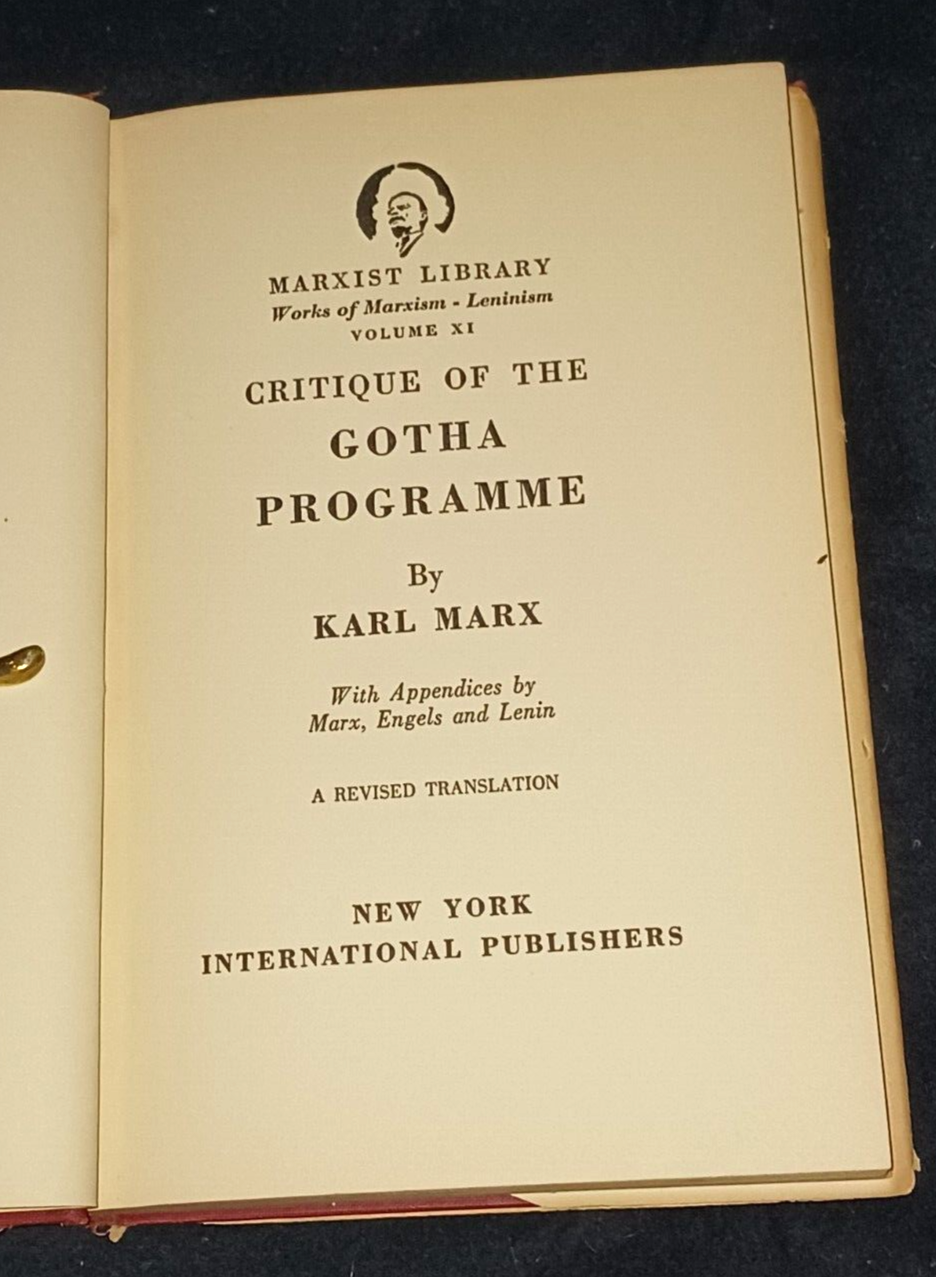 1938 "Critique of the Gotha Programme" by Karl Marx w/ Appendices ...