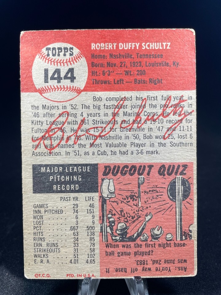 1953 Topps Baseball Bob Schultz #144 Chicago Cubs | eBay