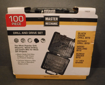 Master Mechanic 100 Piece Drill And Drive Set Masonry Wood Steel ...