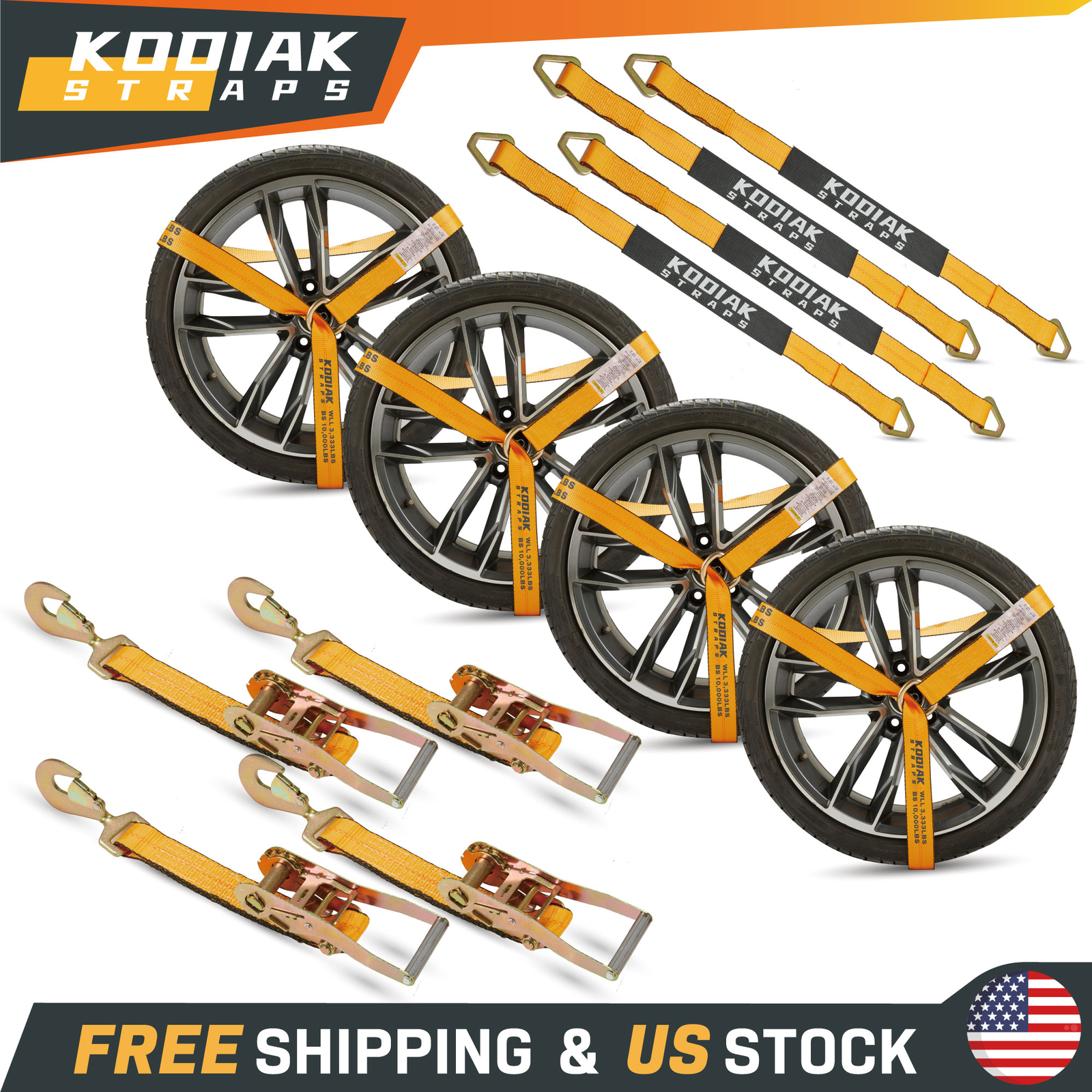 4PC Axle Straps Car Trailer Hauler Tie Down Ratchet Straps Tire Tow ...