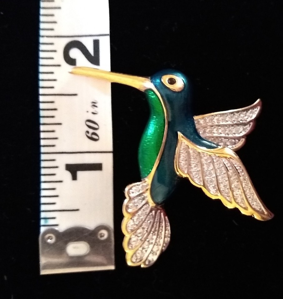 Hummingbird Flying Gold Crystal Enamel Vintage Brooch | eBay