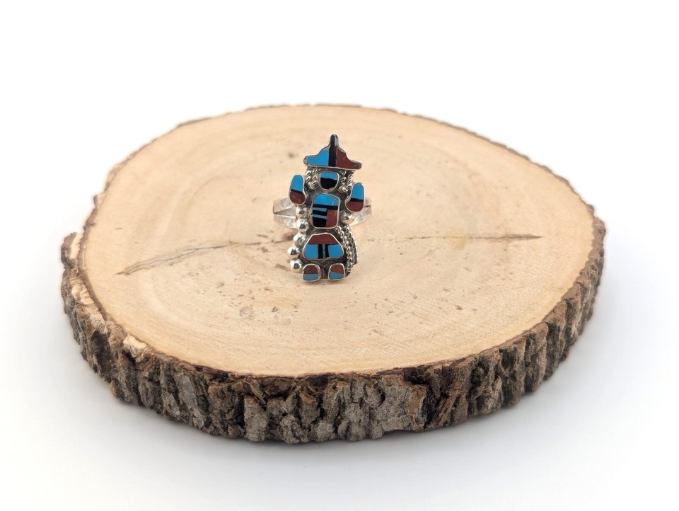 Zuni Rings Sterling Silver Kachina Inlay Native American Jewelry Signed ...