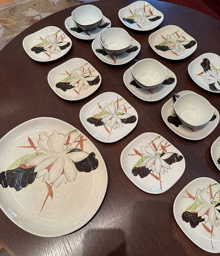 20 Pieces - Vintage 1940's Red Wing Bronze Lotus Platter, Cups, Saucers ...
