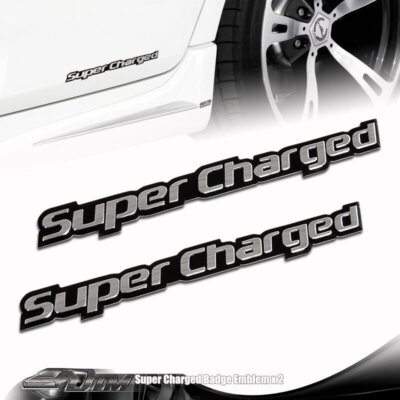 2x Universal Silver Supercharged Aluminum Adhesive Emblem Badge Sticker ...
