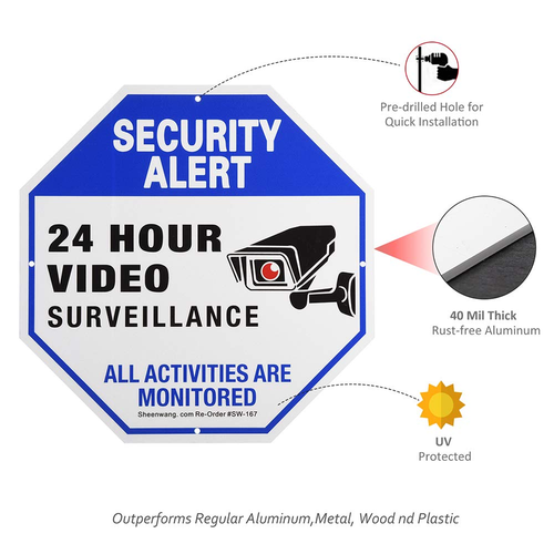 2-Pack Security Camera Sign, Video Surveillance Signs Outdoor, UV ...