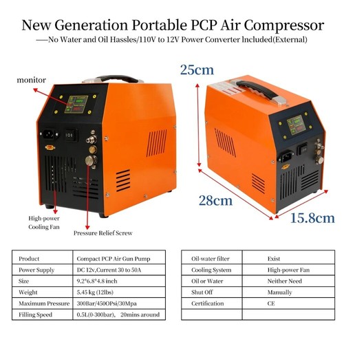 Air Compressor 12v 300bar 4500Psi/30Mpa Built-in Power Adapter Oil ...