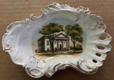 Vintage HOOPESTON ILL Carnegie Public Library Souvenir Bowl FANCY Stine ...
