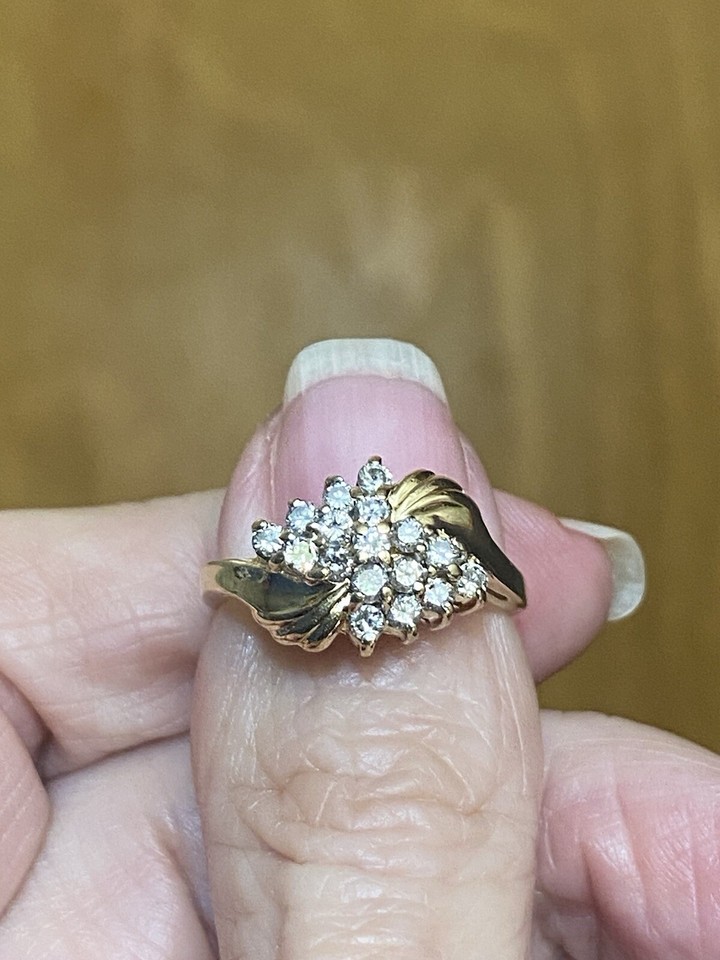 Firey, Sparkling 14k Yellow Gold Diamond Cluster Cocktail Ring .50 TCW ...