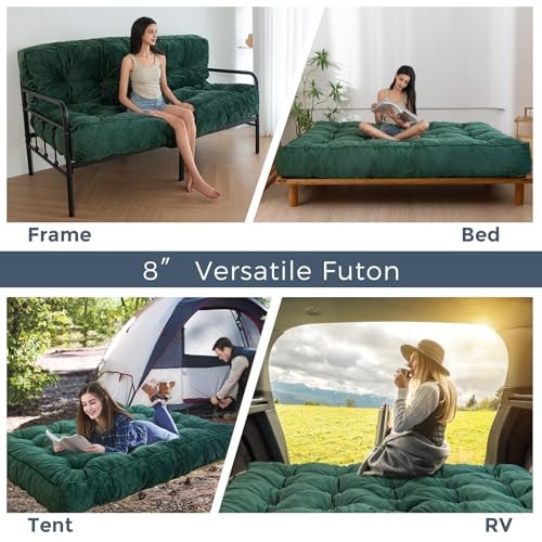 8" Futon Mattress Full Size, Extra Thick Futons Sofa Couch Bed, Velvet ...