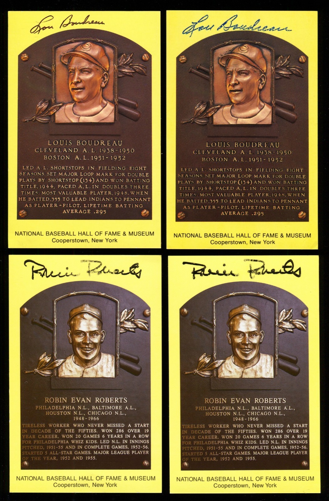 Lot (4) Original Signed Baseball Hall of Fame Postcards BOUDREAU ROBIN ...