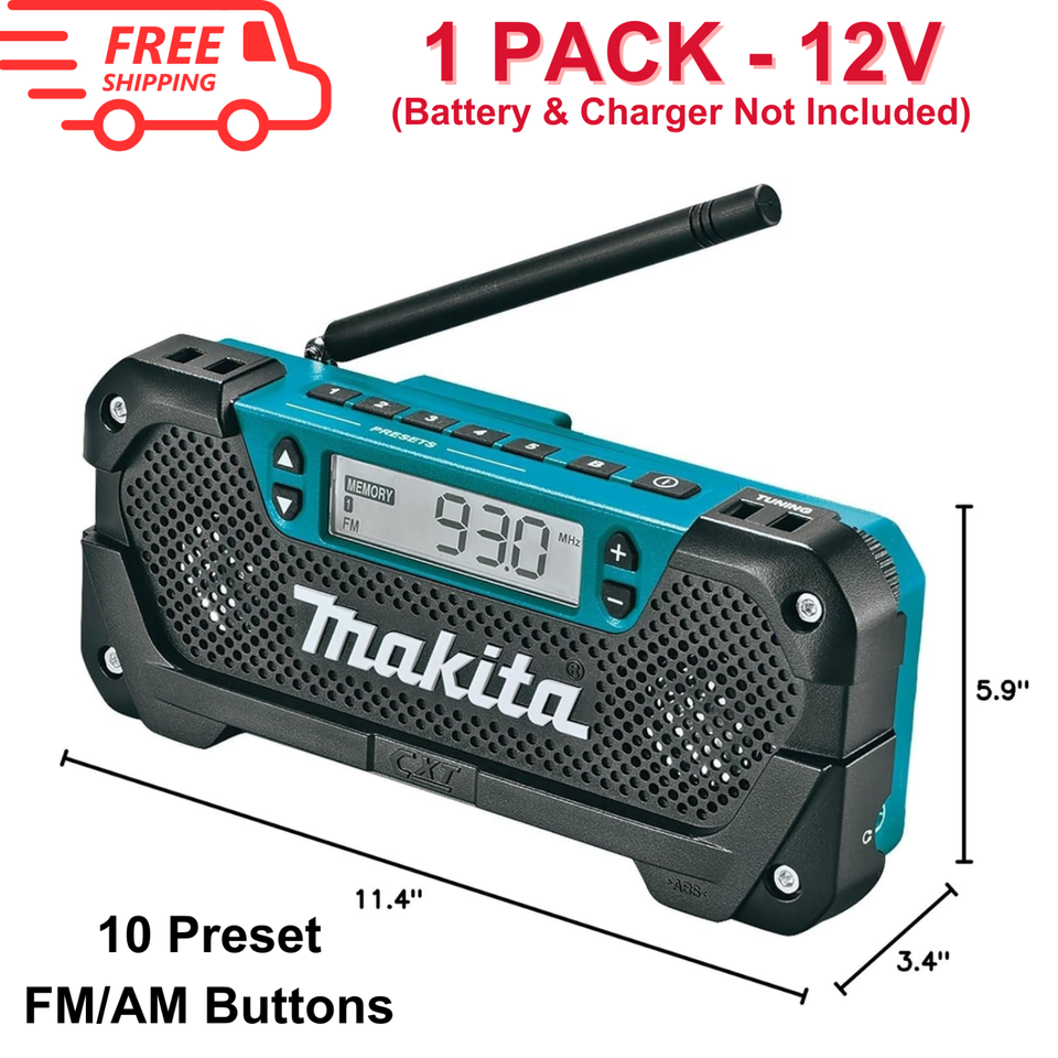 Makita RM02 12V max CXT Lithium-Ion Cordless Compact Job Site Radio ...
