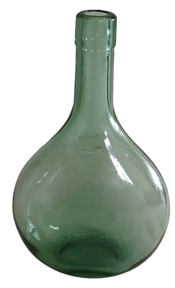 2 Green Glass Flask Flat Bottles 8.3" Tall Vintage | eBay
