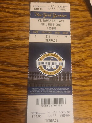 NEW YORK YANKEES Tampa Bay Rays UNUSED TICKET STUB 6/5/2009 | eBay
