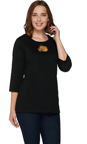 Quacker Factory Size 2X Black Halloween Fall Fun 3/4 Sleeve T-shirt | eBay