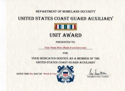 US Coast Guard Auxiliary Department of Homeland Security Unit Award ...