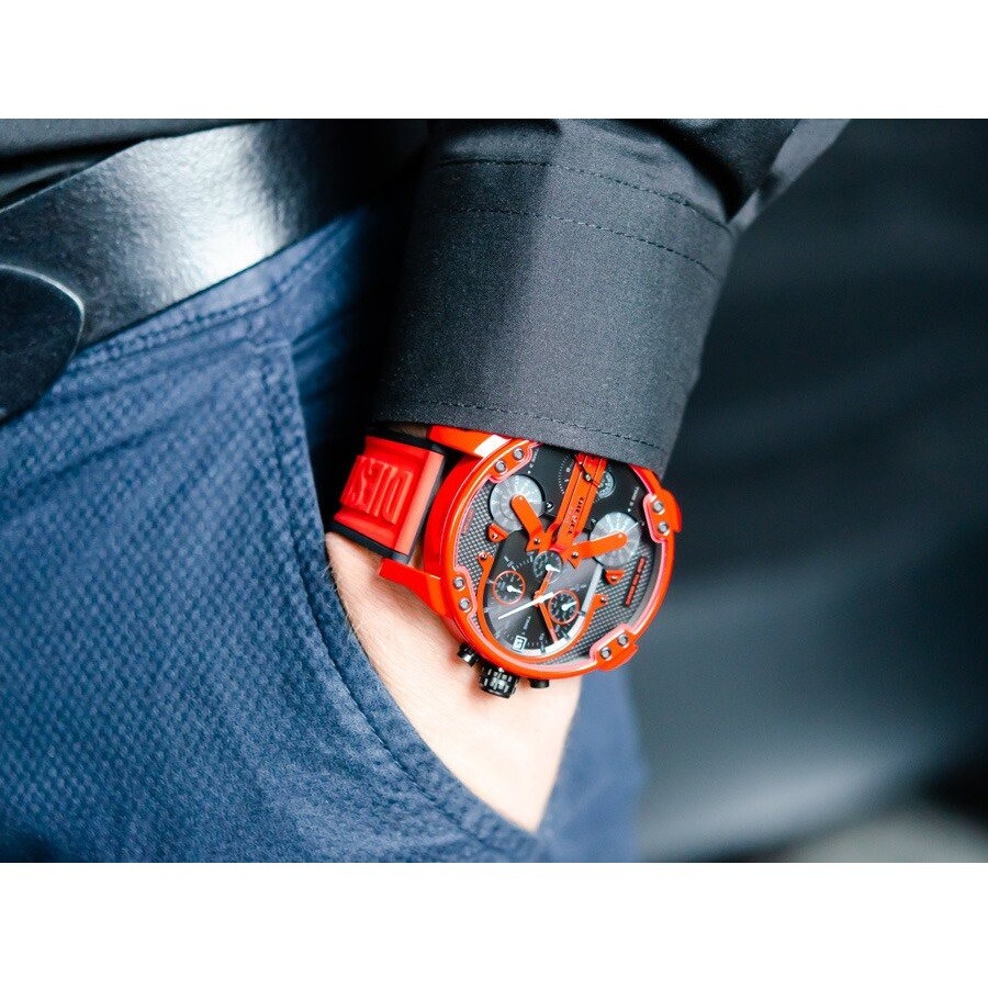 NEW DIESEL MR DADDY 2.0 DZ7431 RED/BLACK/RED SILICONE CHRONOGRAPH MENS ...